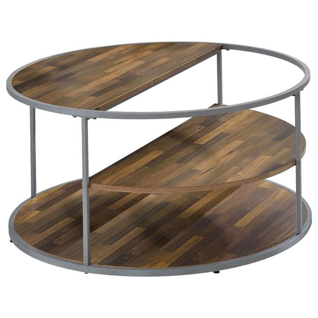 35 in. Lenn 3 Tier Round Coffee Table with Half Shelf Design, Gray ...