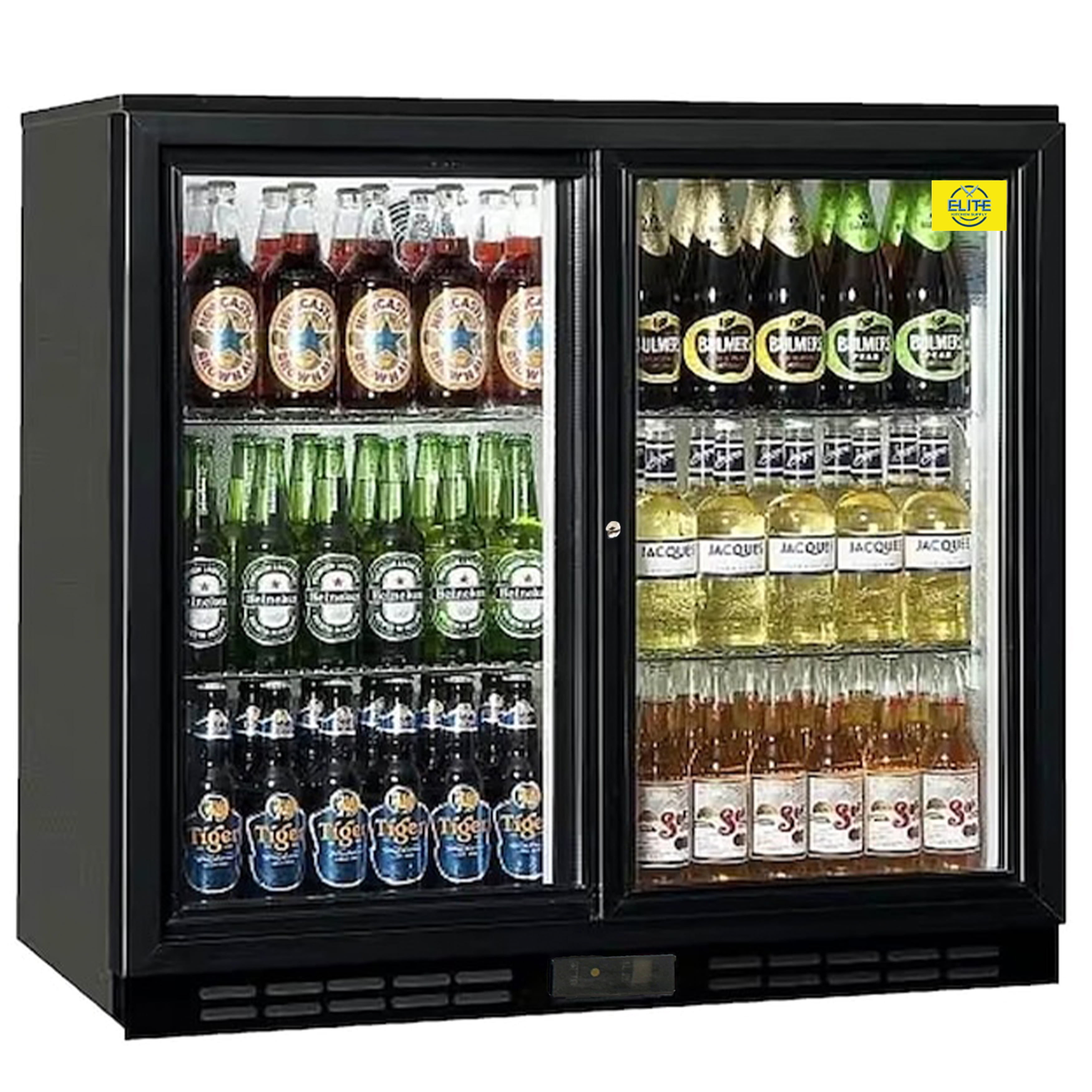 35 in. Merchandiser Back Bar Beverage Cooler with Sliding Door 7.4 Cu ...