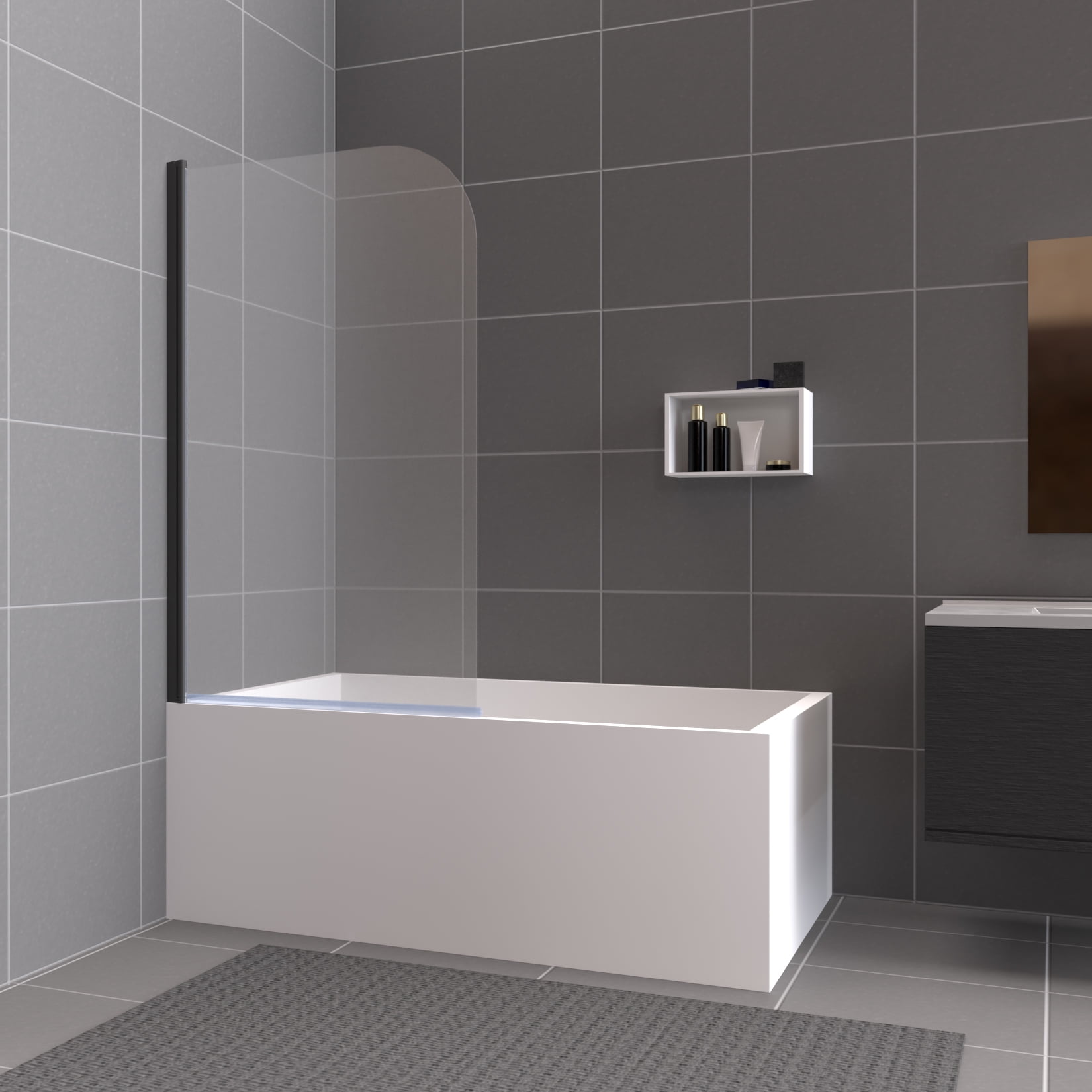 CKB Frameless Pivot Tub Shower Door, 35x55 in., 1/5" Clear Tempered ...