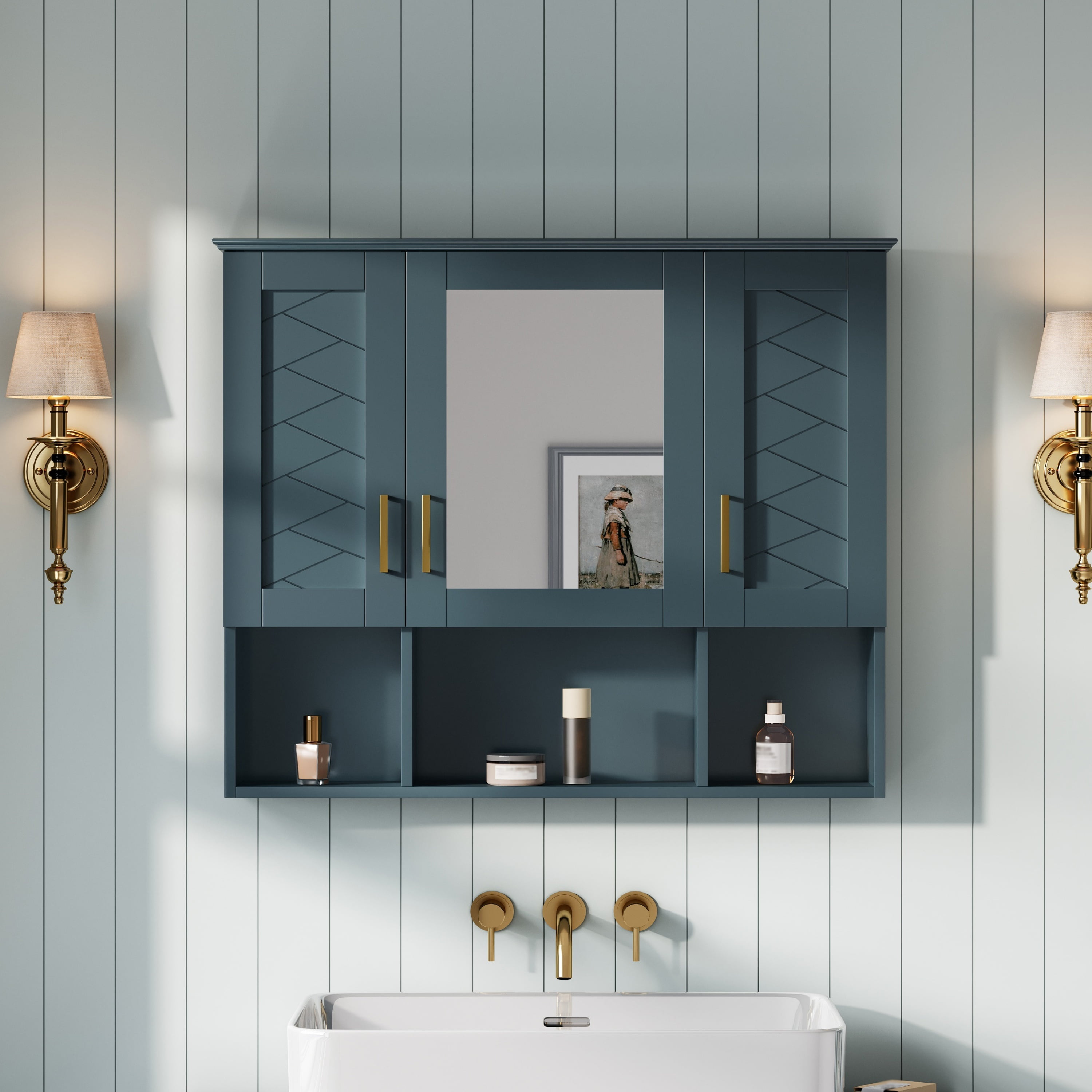 35 inch 2-in-1 Wall Mounted Medicine Cabinet with Adjustable Shelves ...