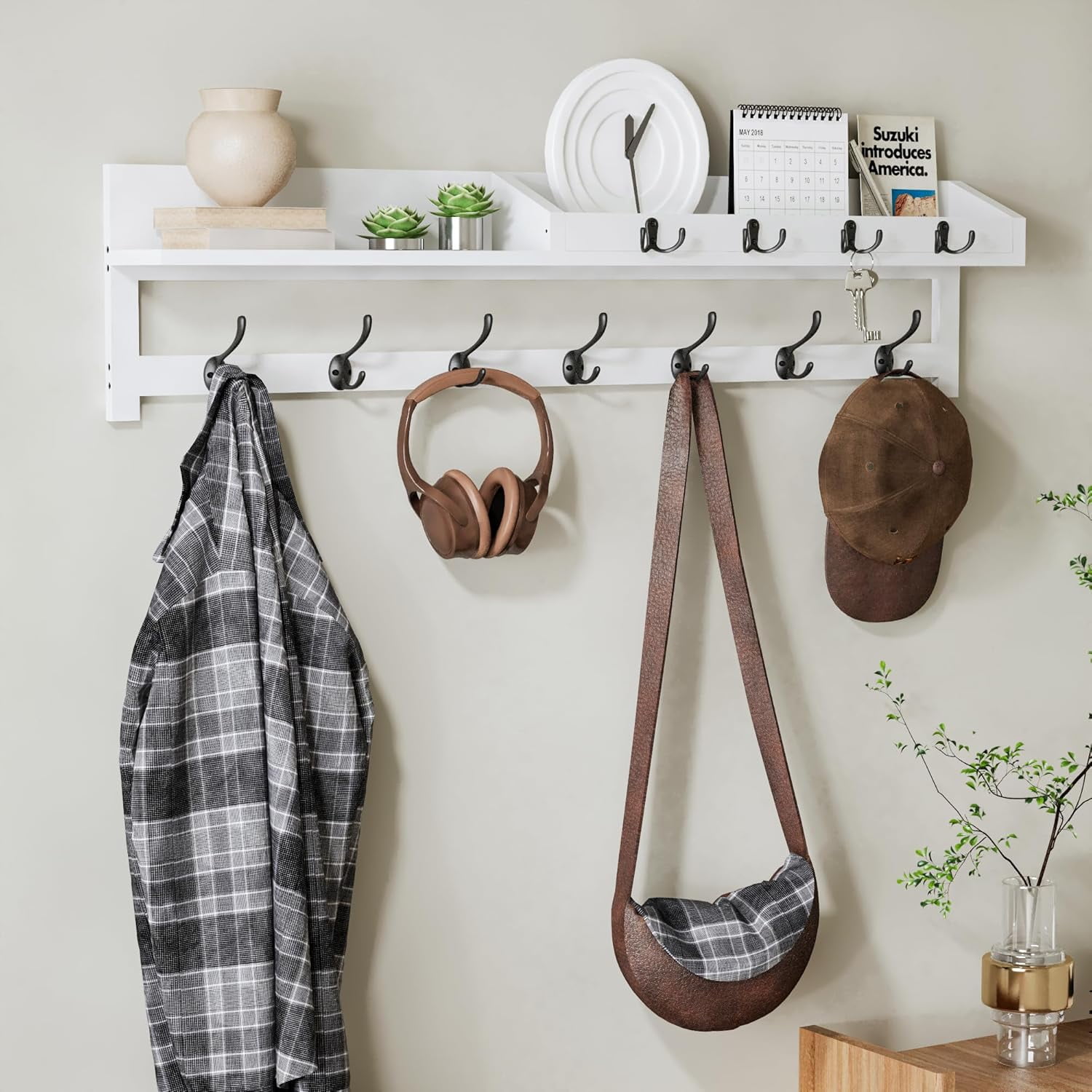 35 inch Coat Rack Wall Mount, Extra Long Coat Hooks Wall Mount ...