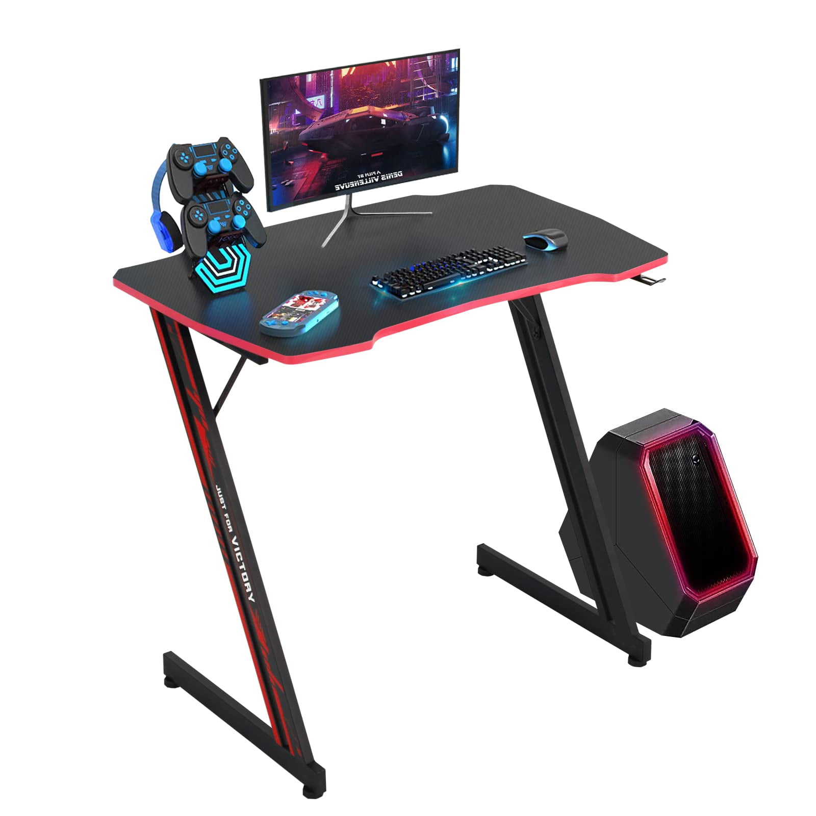 35 inch Gaming Desk Z Shaped Leg PC Computer Desk with Headphone Hook Ergonomic Gaming Table Gaming Workstation Red