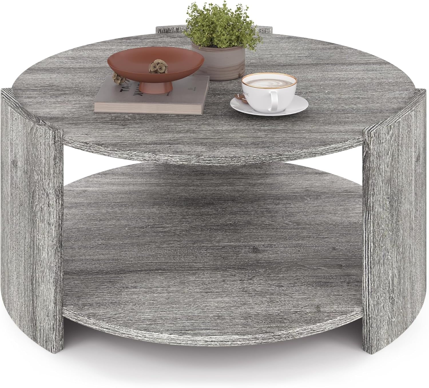 35 inch Round Coffee Table with Extra Shelf for Living Room, Coffee ...