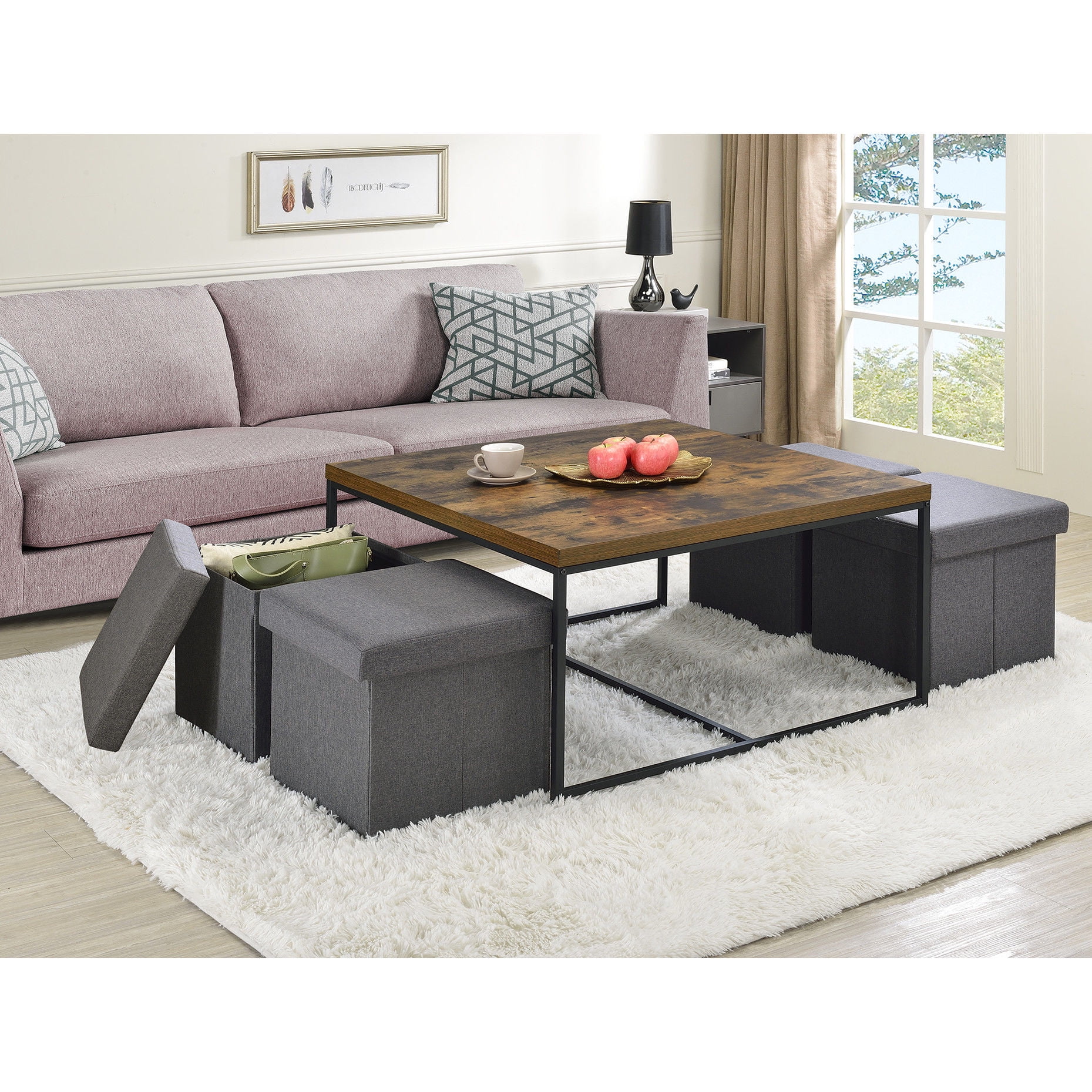 35 - inch Weathered Oak Wood Grain 5 - Piece Coffee Table Set with ...