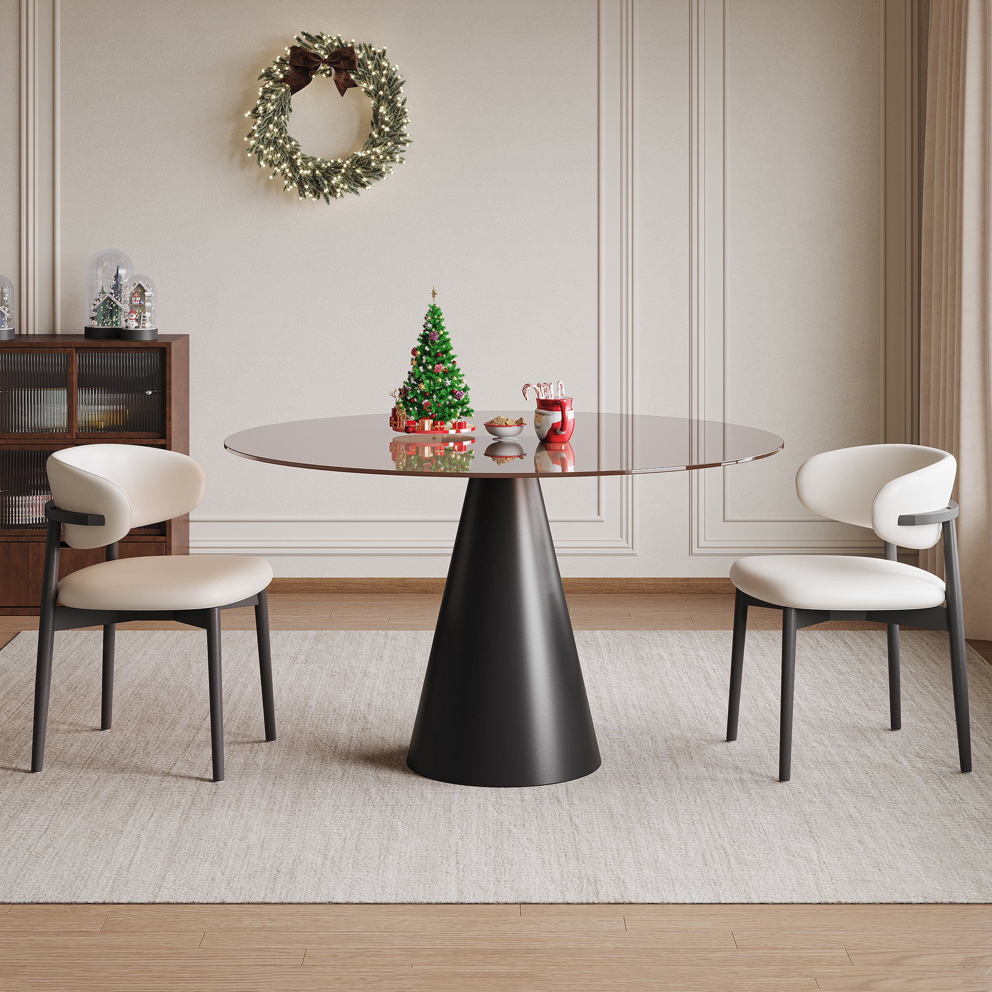 35-inch round glass dining table, with tempered glass tabletop and ...