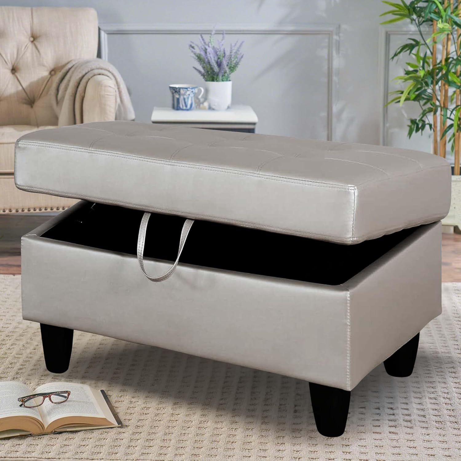 35'' ottoman with storage, leather ottoman foot rest for living room ...