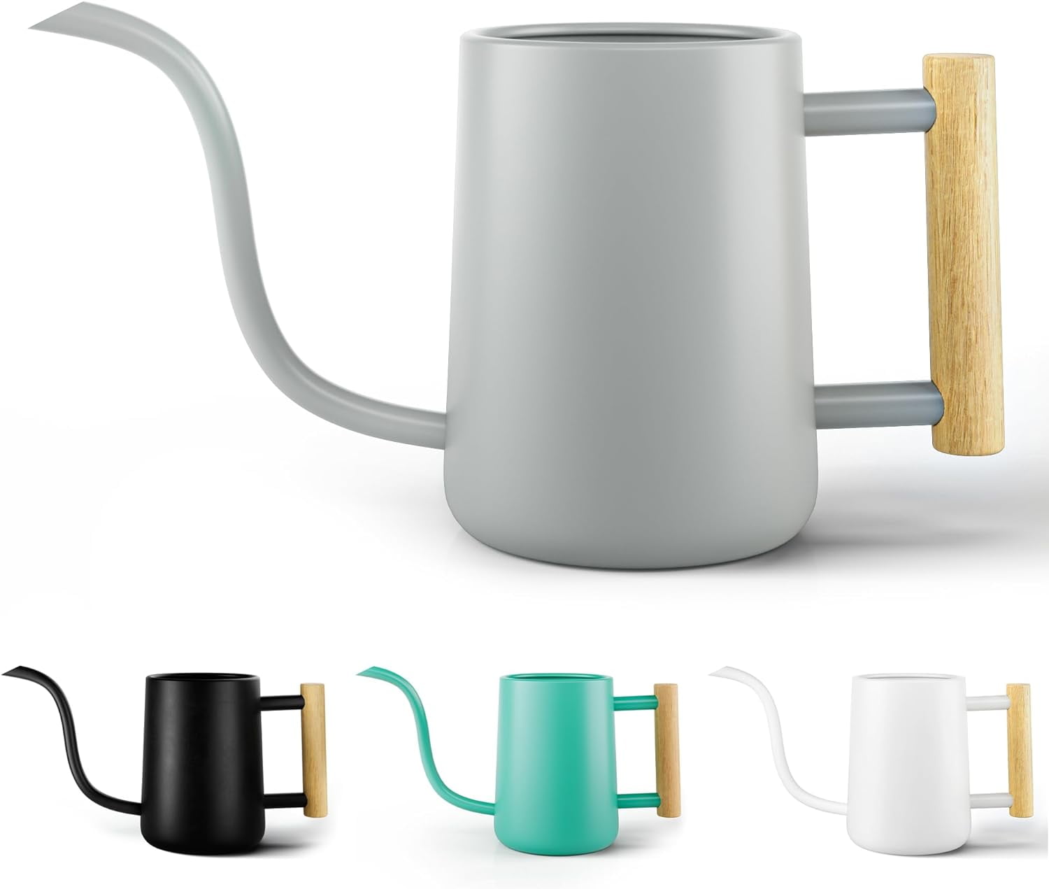 35 oz Metal Small Indoor Watering Can with Long Spout & Real Wood ...