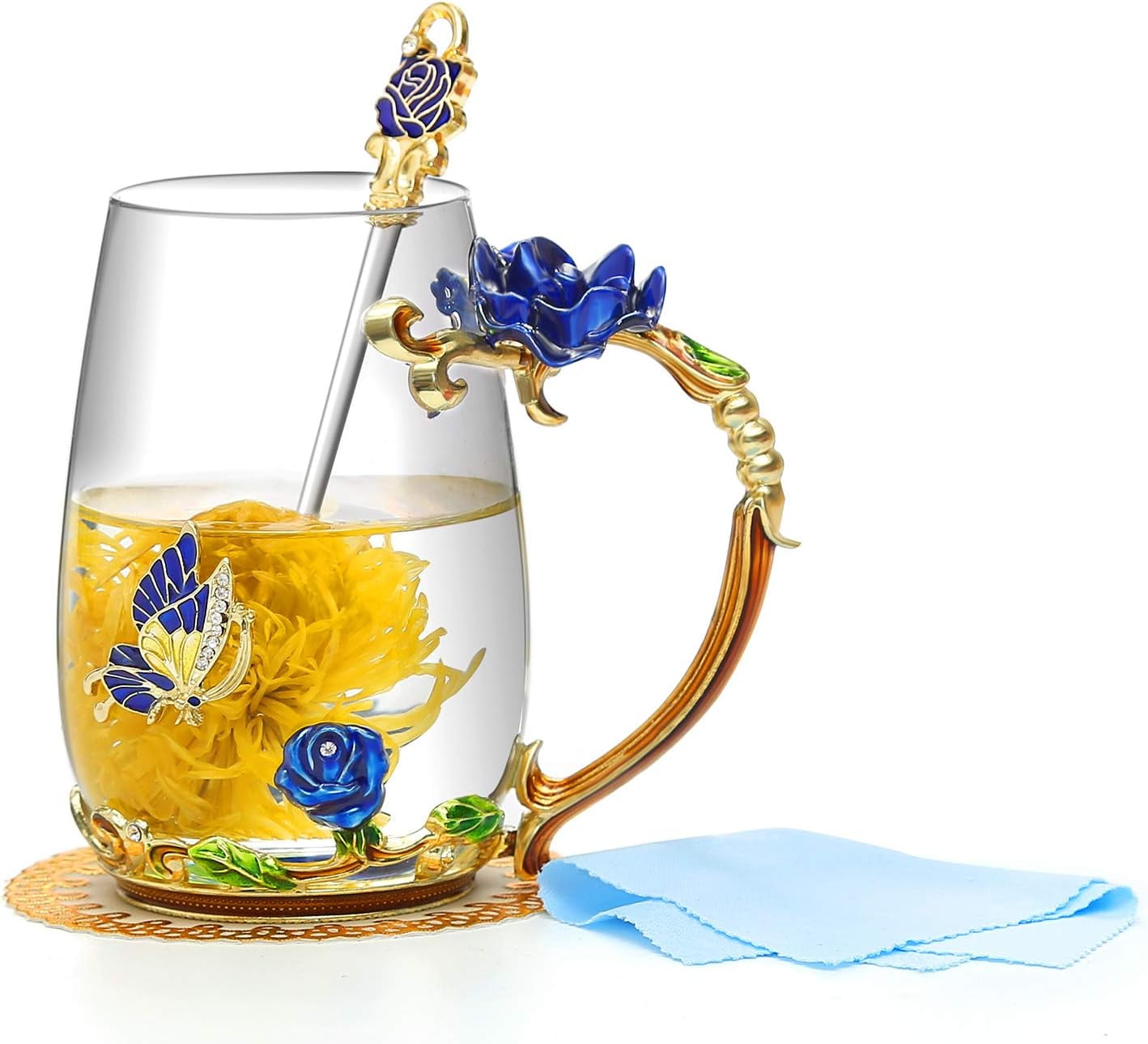 35 oz enamel glass flower teapot, removable loose tea leaves infused ...