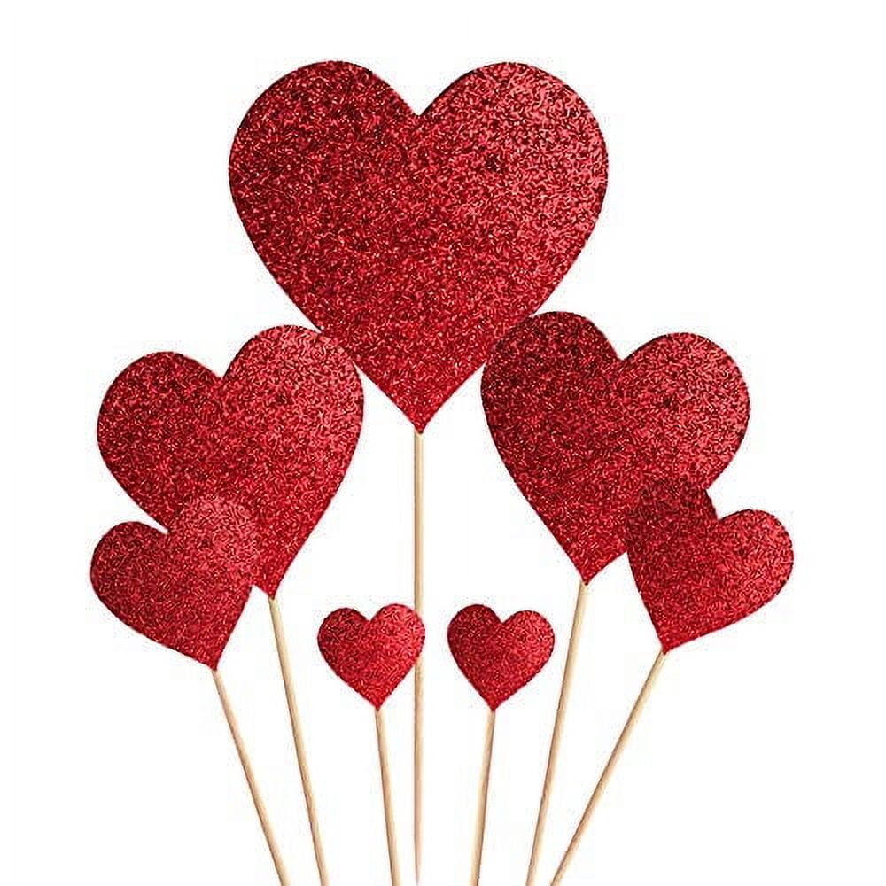 35 pcs Glitter Red Heart Cake Toppers KMC2Picks for Sweet Love Theme ...