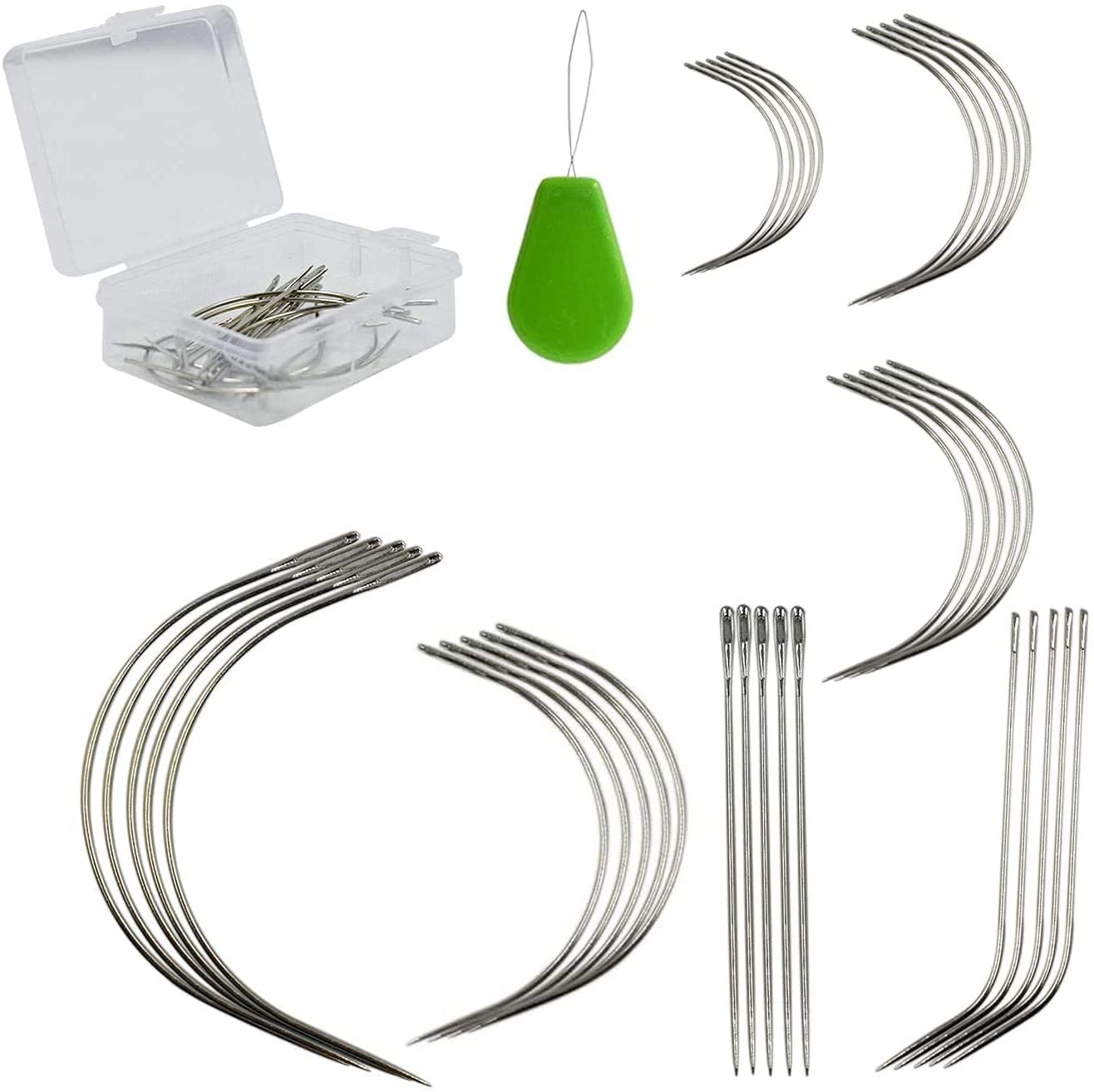 35 pcs J I C Curved Needles Hand Sewing Needles Hair Weave Needles for ...