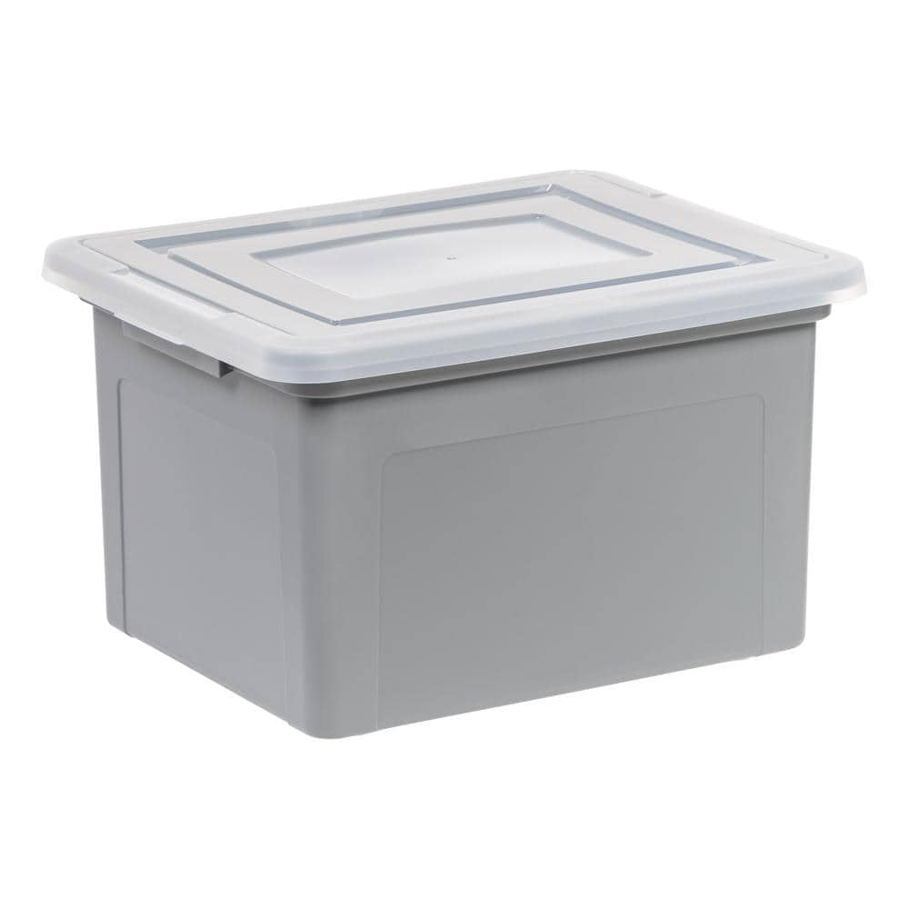 35 qt. Snap Tight Plastic File Organizer Box in Gray with Clear ...