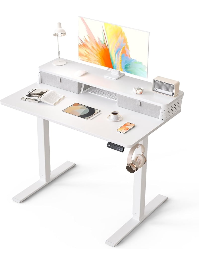 35 x 20 Inch Small Electric Standing Desk with Dual Drawers, Height ...