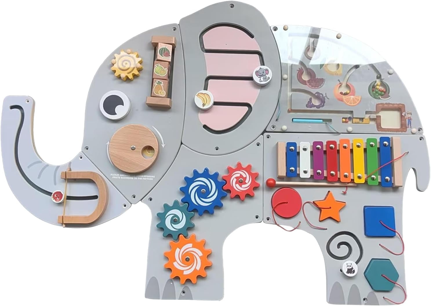 35 x 25 Inch Large Elephant Wooden Activity Wall Panel for Toddler ...
