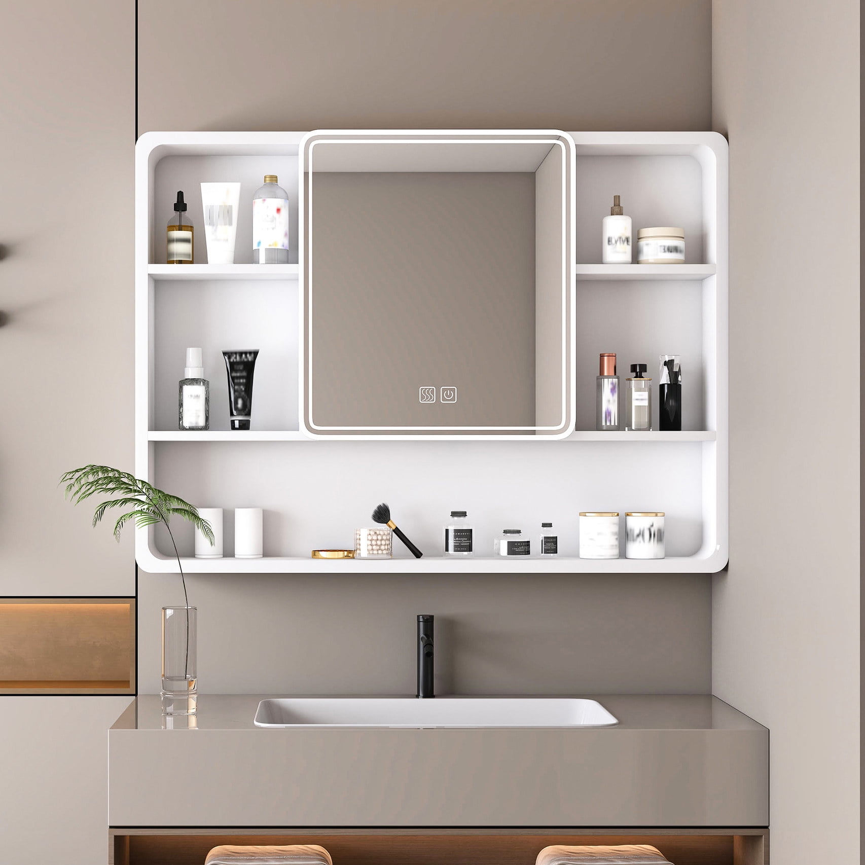 35 x 32 Inches Bathroom Mirror Cabinet, Aluminum Alloy | Categorized ...
