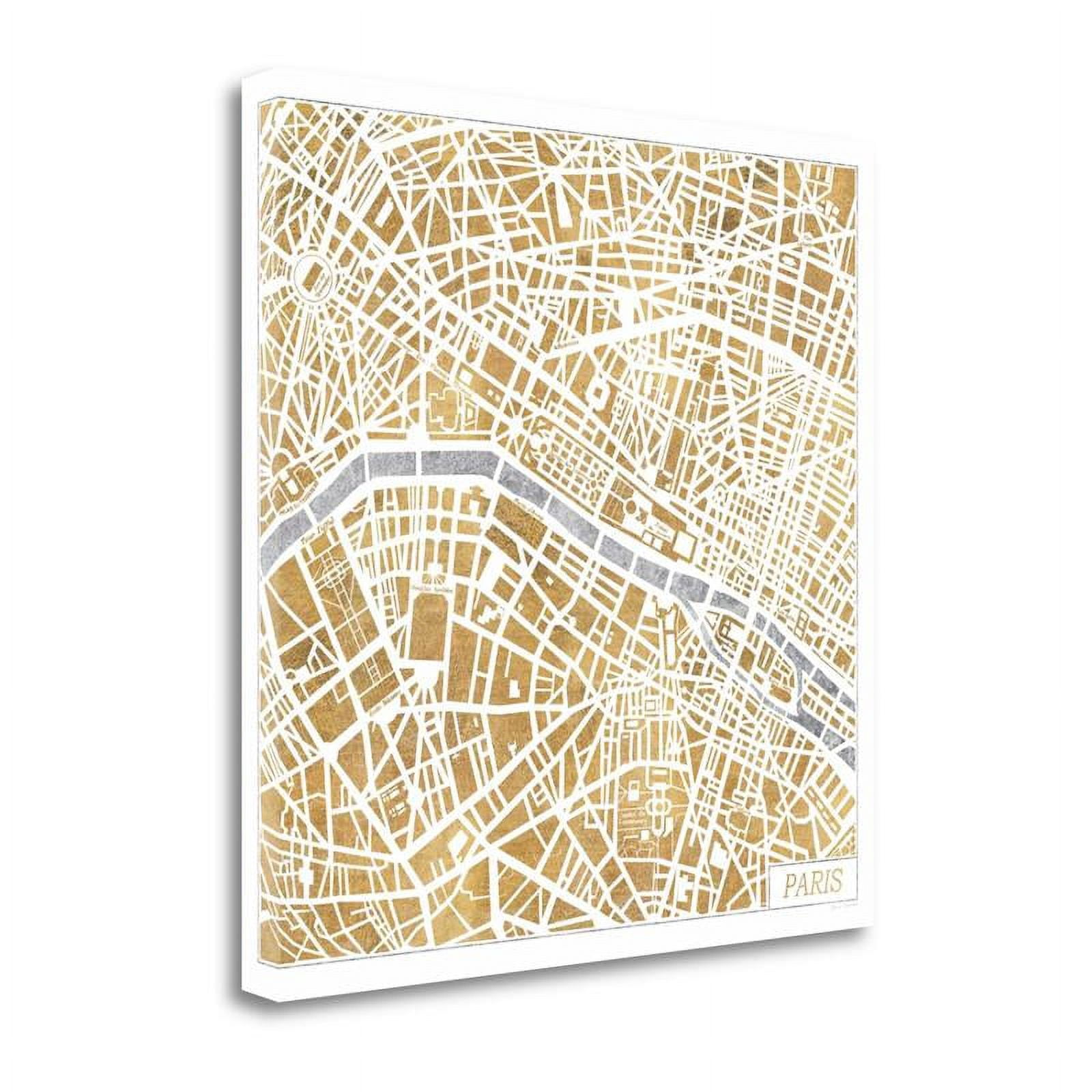 35" x 35" Gilded Paris Map By Laura Marshall- Print on Canvas Fabric ...
