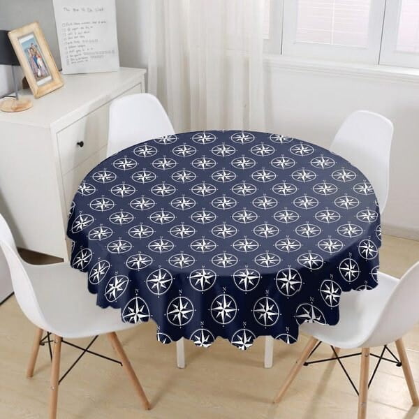 35" x 35"Nautical Tablecloth|Navy Anchor Wheel and Live Saver Round ...