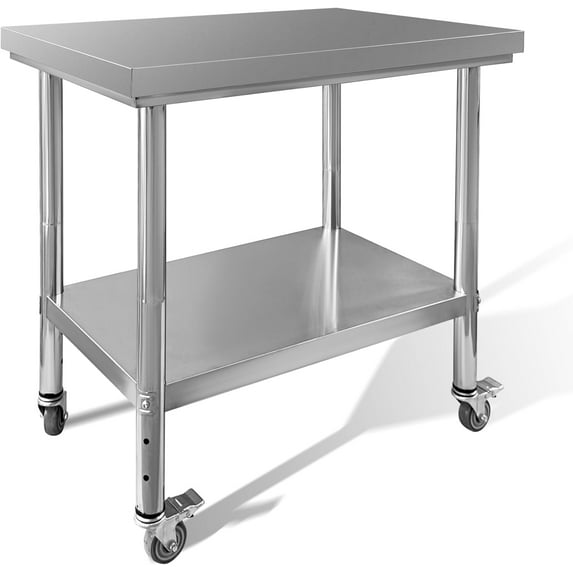 35"x24" Stainless Steel Work Table with 4 Caster Wheels & Adjustable ...