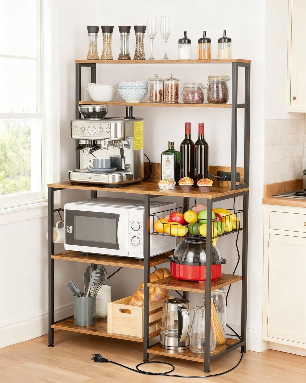 35"x60" Kitchen Bakers Rack with Power Outlet & Coffee Bar - 4-Tier ...