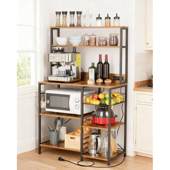 35"x60" Kitchen Bakers Rack with Power Outlet & Coffee Bar - 4-Tier ...