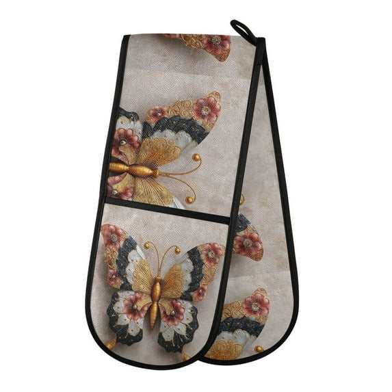 35" x7" Double Oven Mitt Heat Resistant Oven Gloves Withstands Up to ...