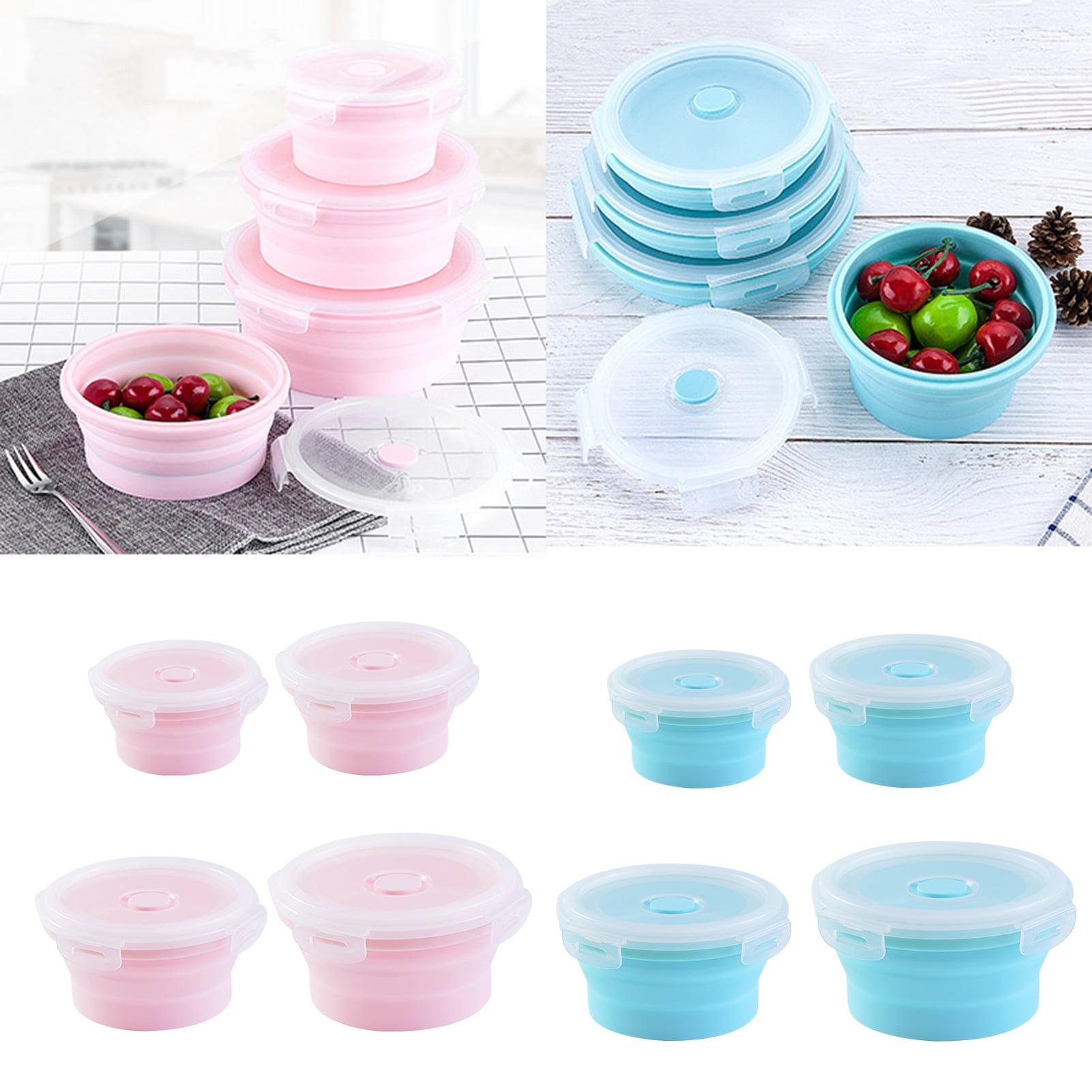 350/500/800/1200ML Round Silicone Lunch Box Microwave Safe Foldable ...