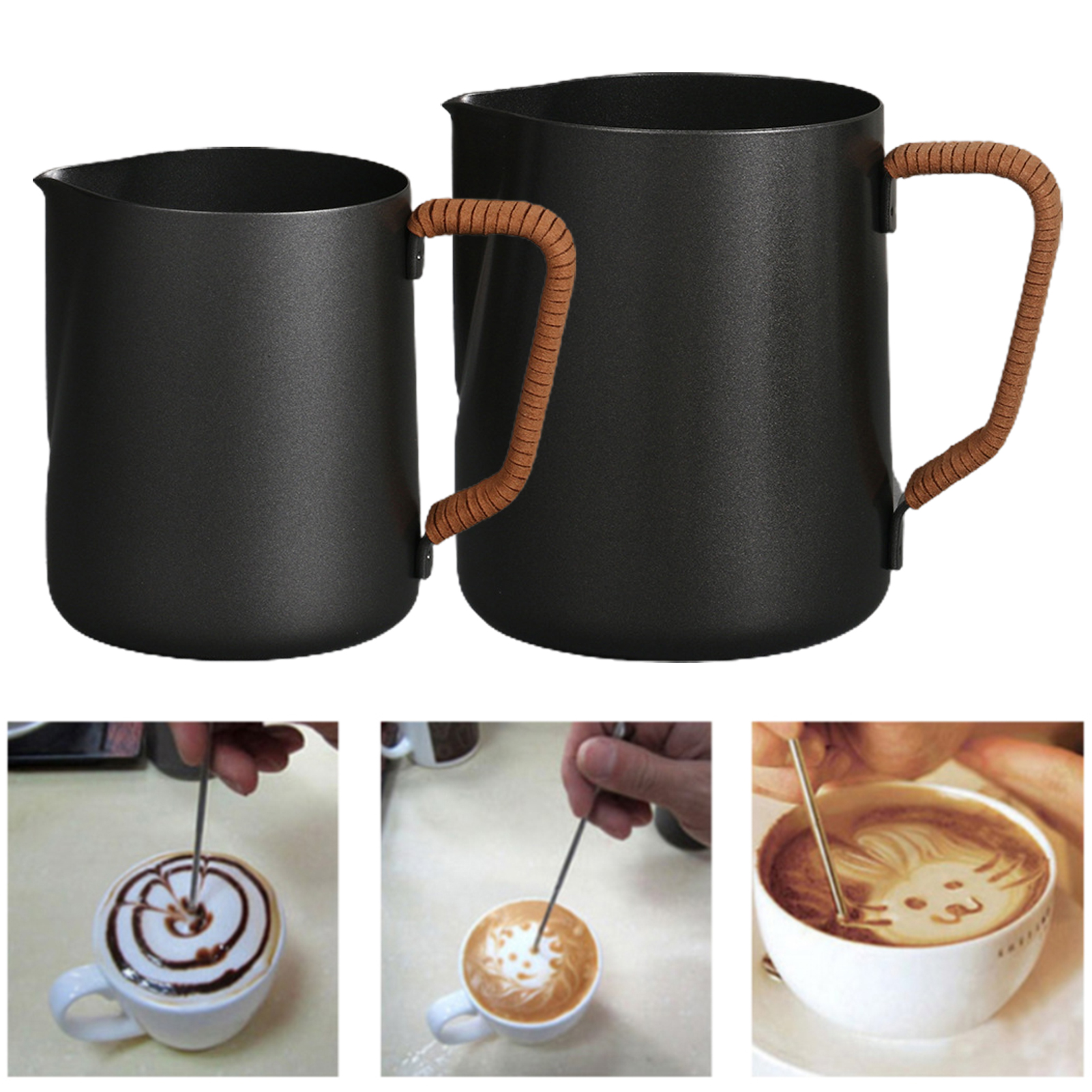 350/600ML Milk Frothing Pitcher Matte Black Dripless Spout Stainless ...