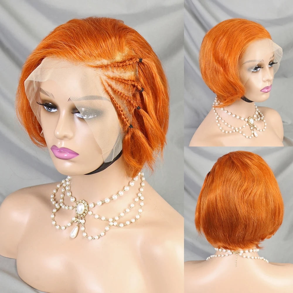 350# Colored Bob Human Hair Wig 8 Inch Pixie Cut Wig with Braided ...