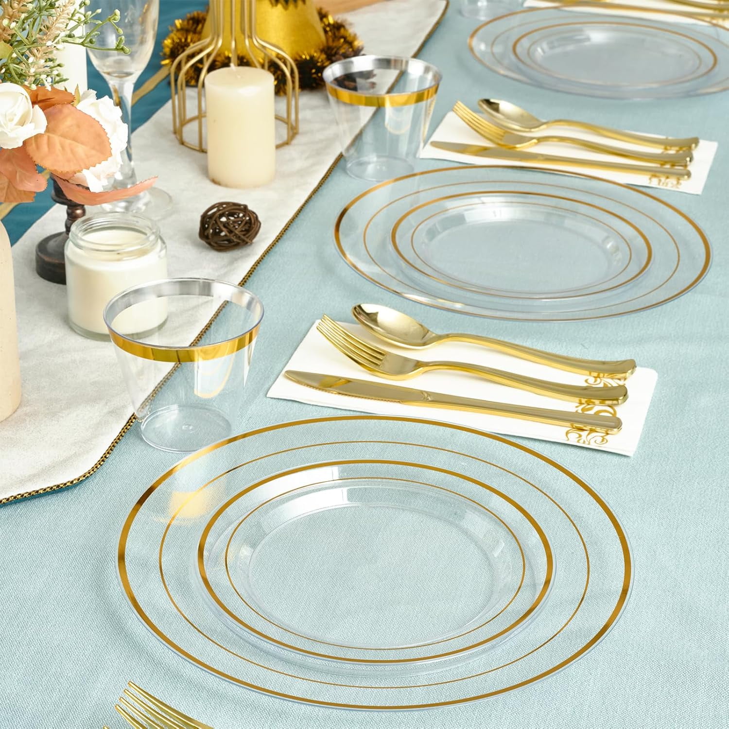 350 Count Clear Dinnerware Set for 50 Guests - Clear Plastic Plates ...