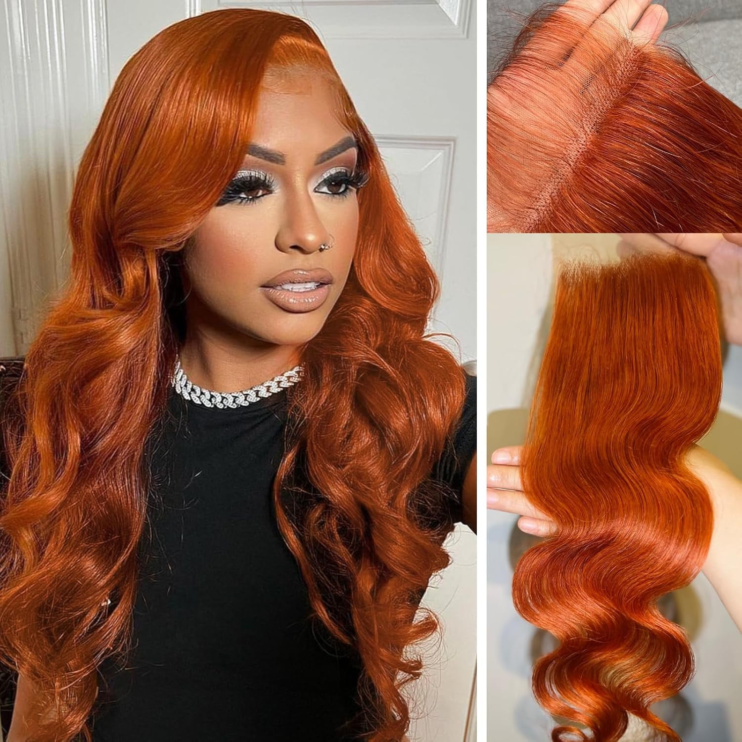 350 Ginger Body Wave 4x4 Closure Human Hair Orange Copper Red Auburn ...
