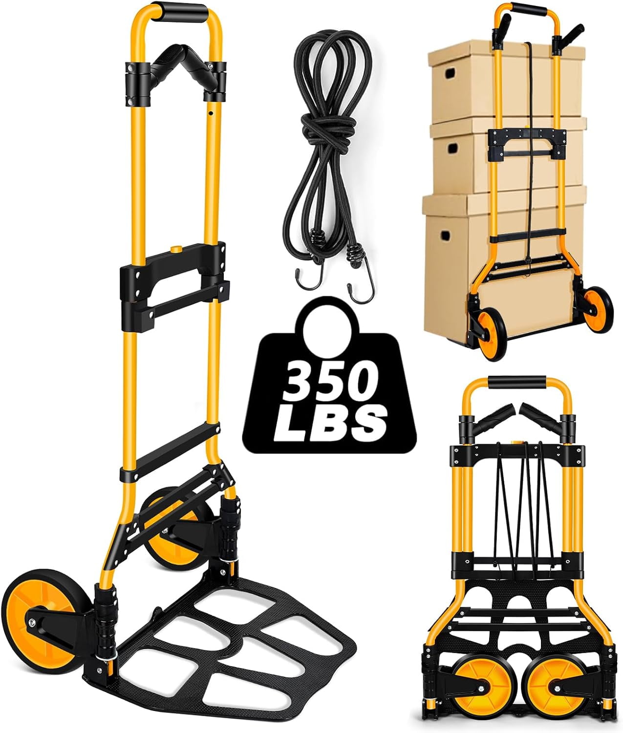 350 LB Capacity Upgraded Folding Hand Truck Dolly,Portable Dolly Cart ...