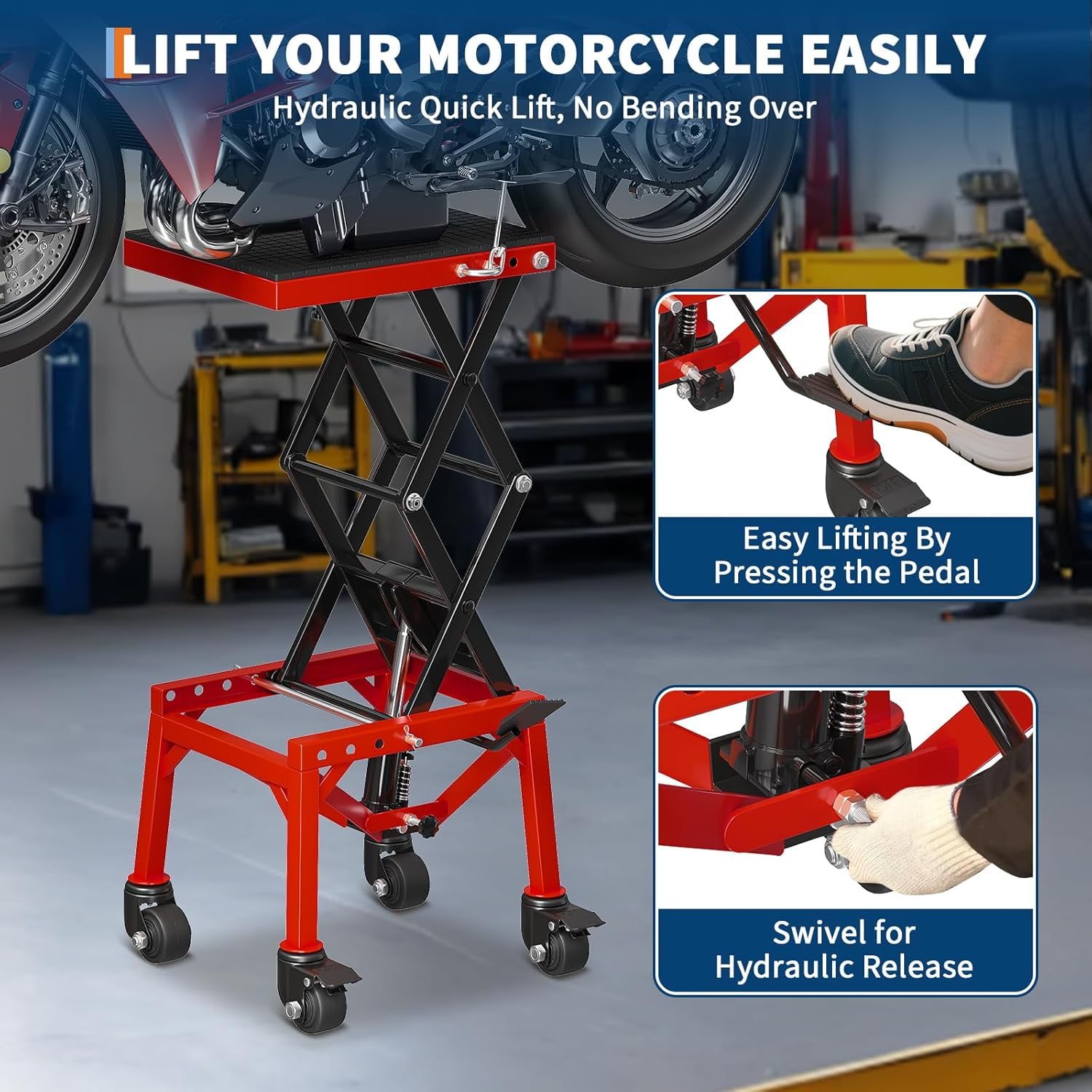 350 Lbs Hydraulic Motorcycle Scissor Lift Jack,14"-36" Lifting Height ...