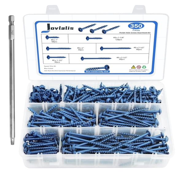 350 PCS Pocket Hole Screws Assortment Kit, 5 Sizes #8 x 1, 1-1/4", 1-1/ ...