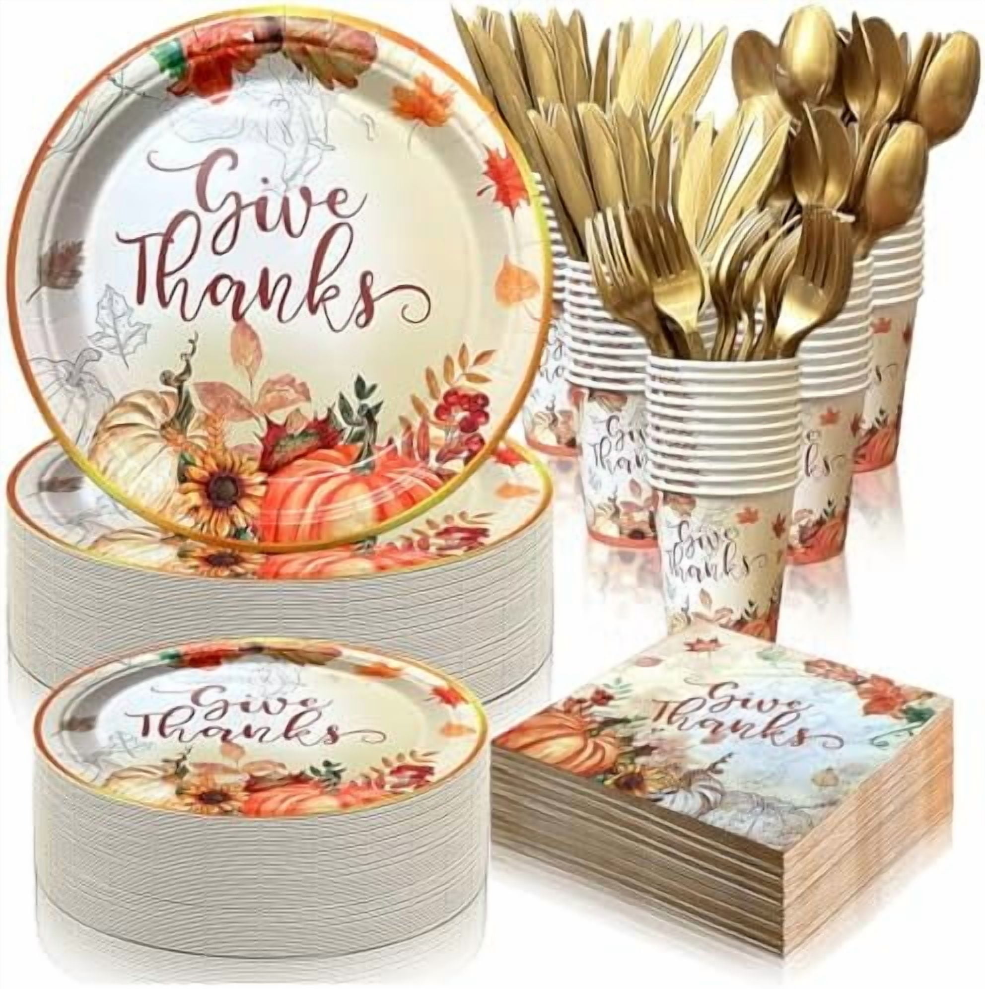 350 PCS Thanksgiving Plates and Napkins Sets, Fall Paper Plate Includes ...