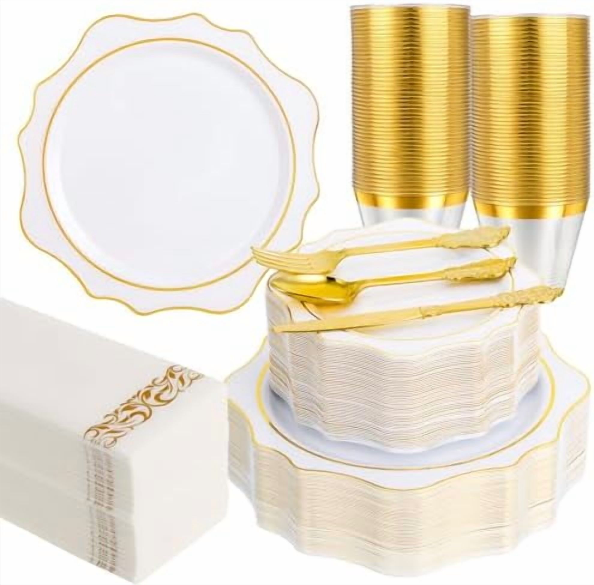 White And Gold Plastic Plates