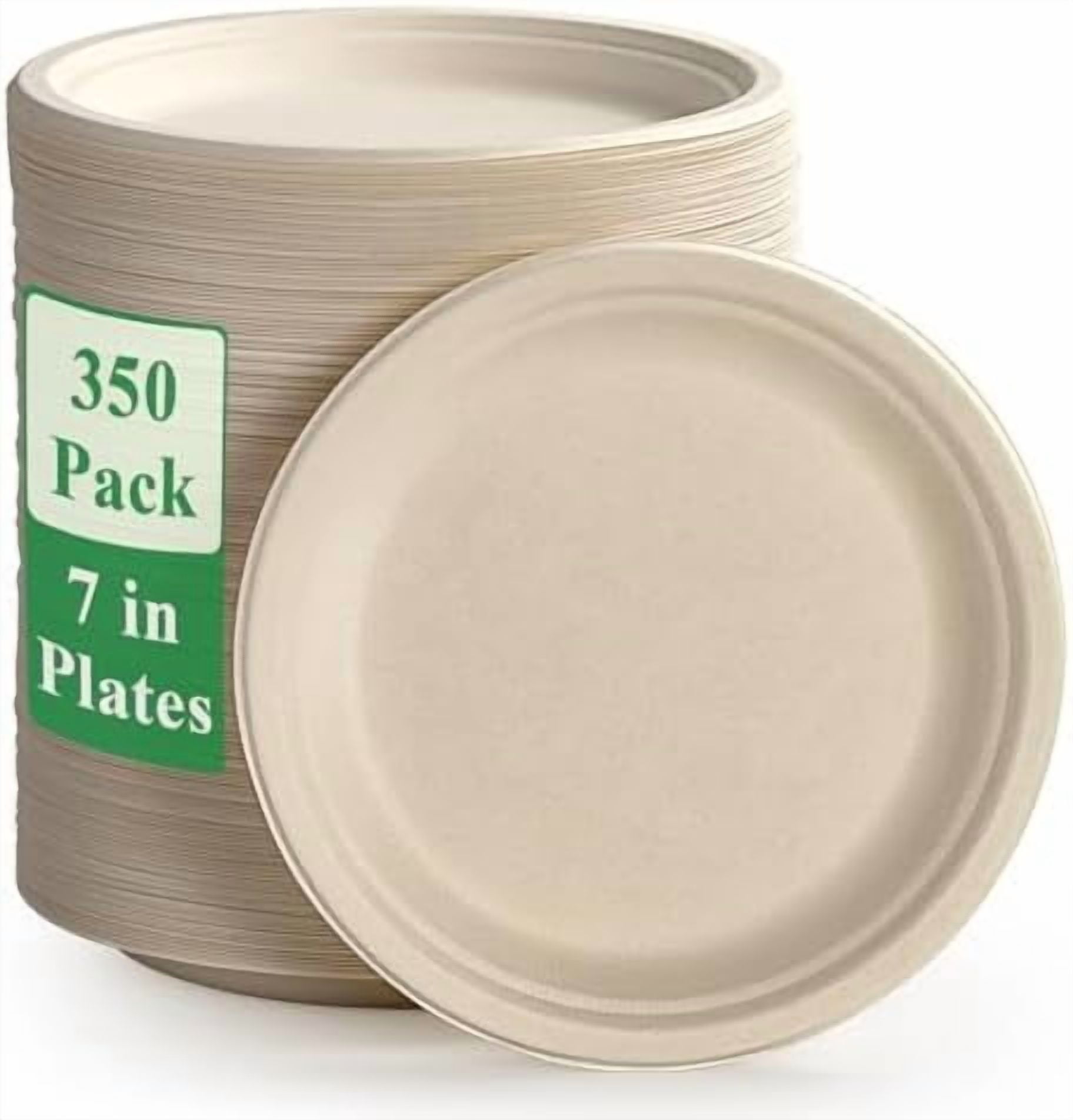 350 Pack Paper Plates 7 inch 100% Compostable, Heavy-Duty Disposable ...