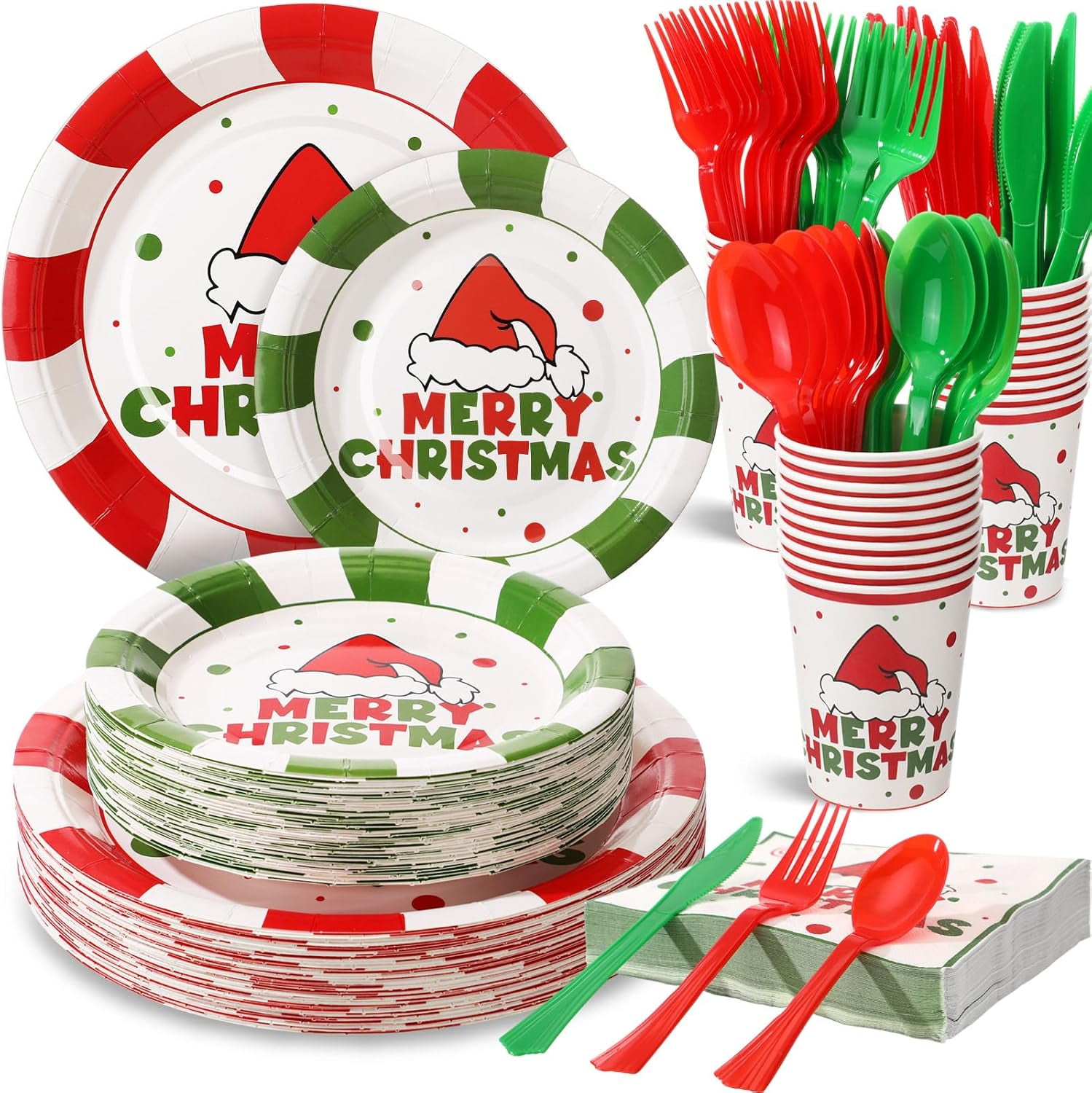 350 Pcs Christmas Party Tableware Set, 100 Plates 50 Cups Napkins Set ...