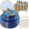 350 Pcs Clear Blue Plastic Plates with Gold Rim, Disposable Hammered ...
