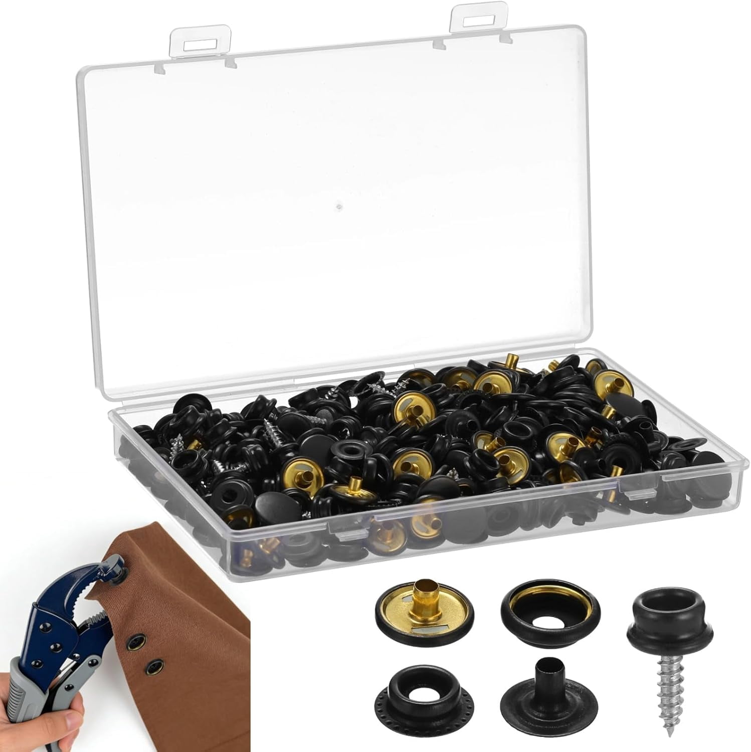 350 Pcs Copper Button Snap Kit with Storage Box, 100 Set Heavy Duty ...
