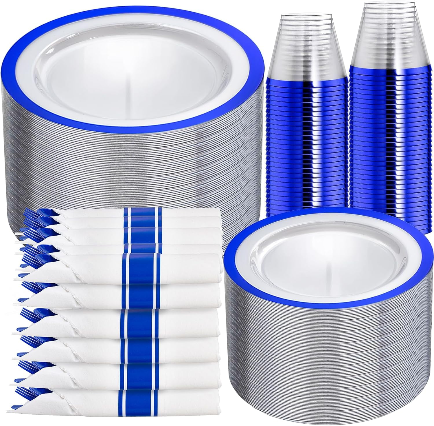 350 Pcs Dark Blue Plastic Plates,Clear Disposable Plates for 50 Guests ...