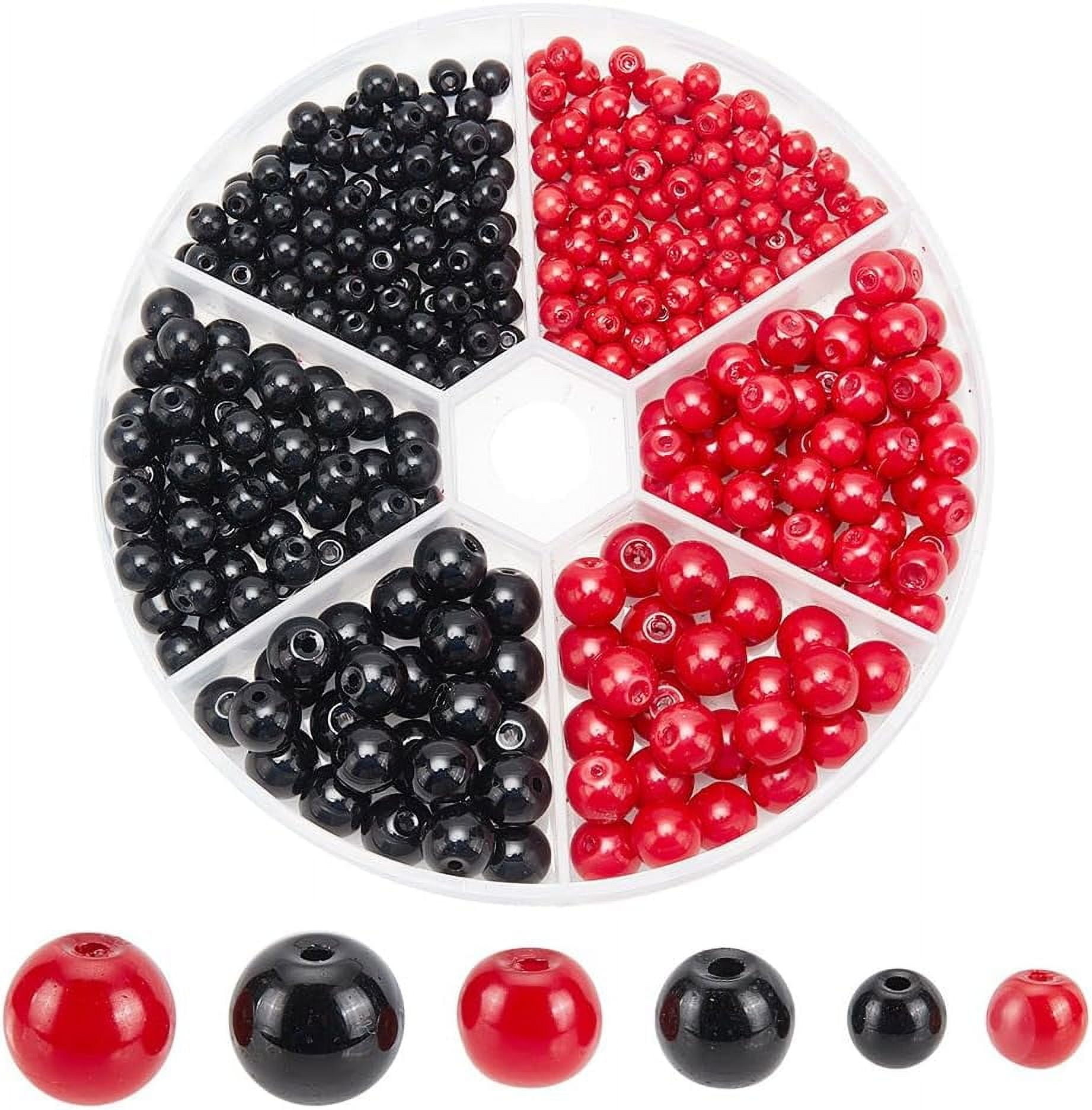 350 Pcs Glass Pearl Beads 3 Sizes Red Black Round Baking Painted ...