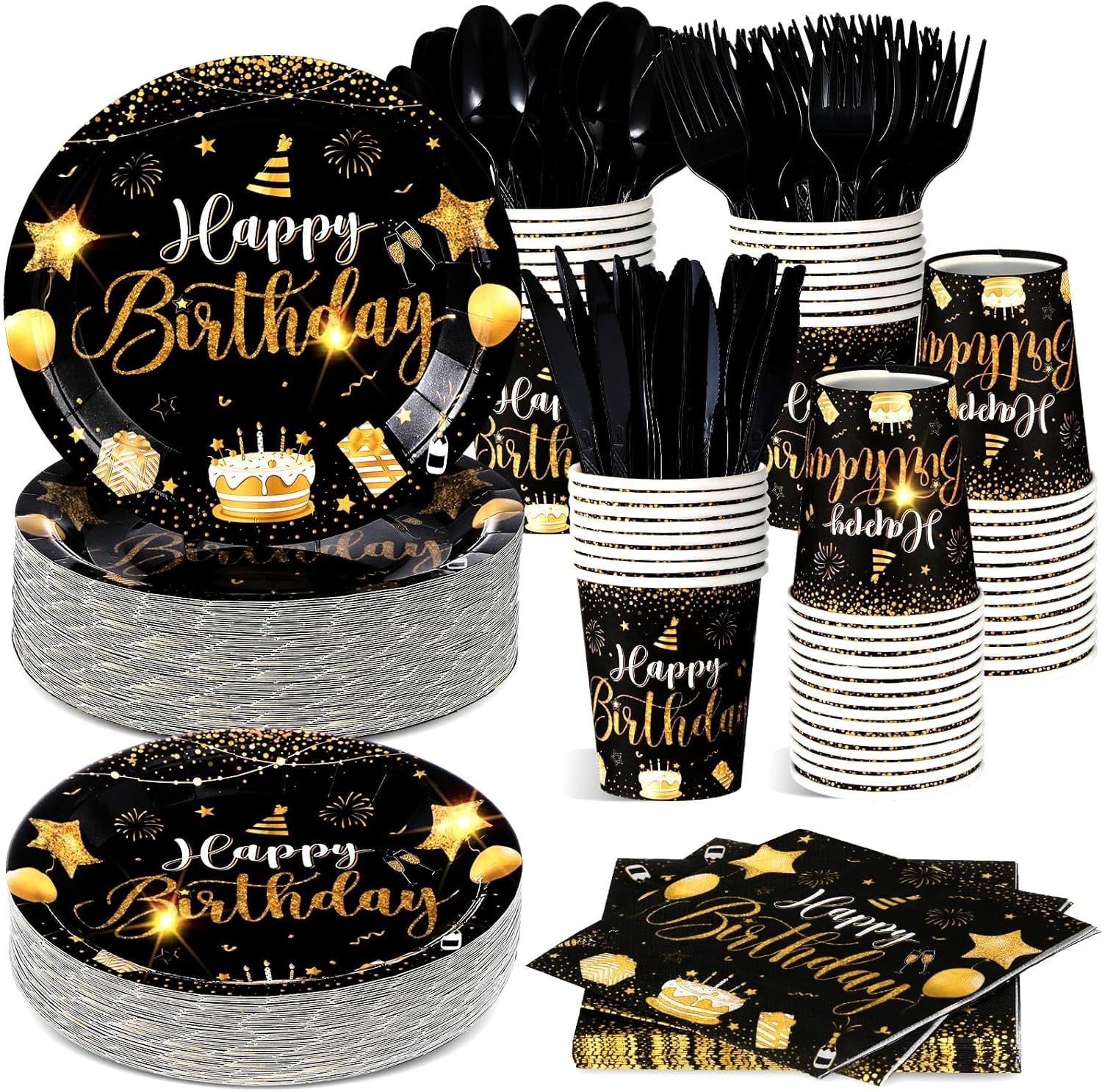 350 Pcs Happy Birthday Party Supplies Disposable Party Tableware Set ...