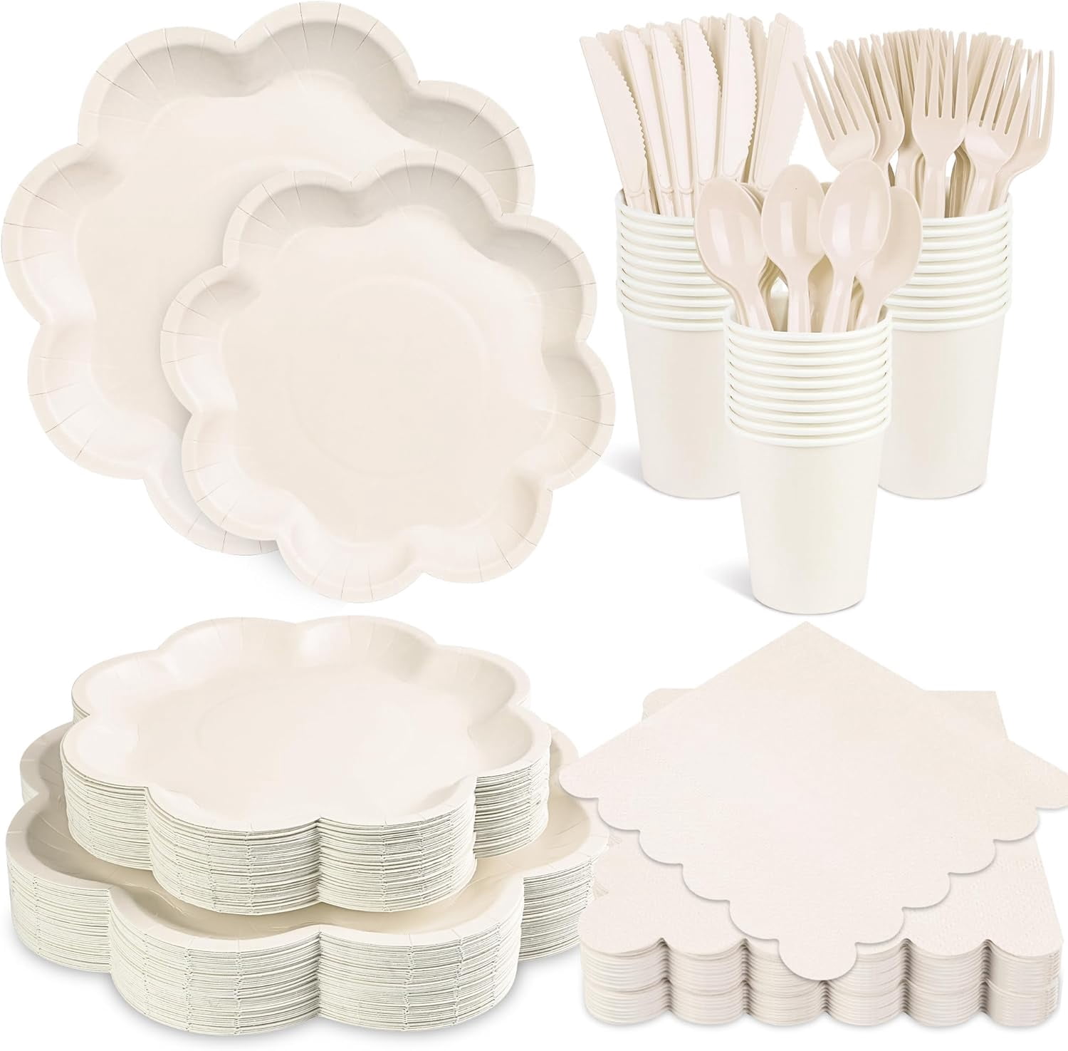 350 Pcs Ivory Paper Plates and Napkins Set, Tableware Set for 50 Guests ...