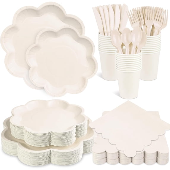 350 Pcs Ivory Paper Plates and Napkins Set, Tableware Set for 50 Guests ...
