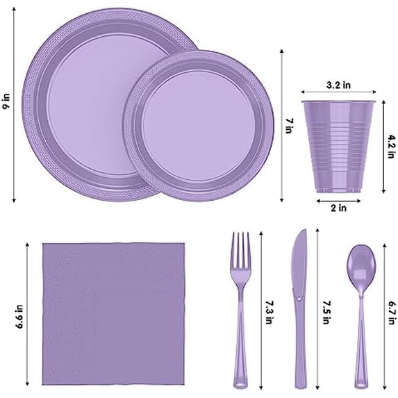 350 Pcs Lavender Plastic Plates For Party, Lavender Disposable Plates ...