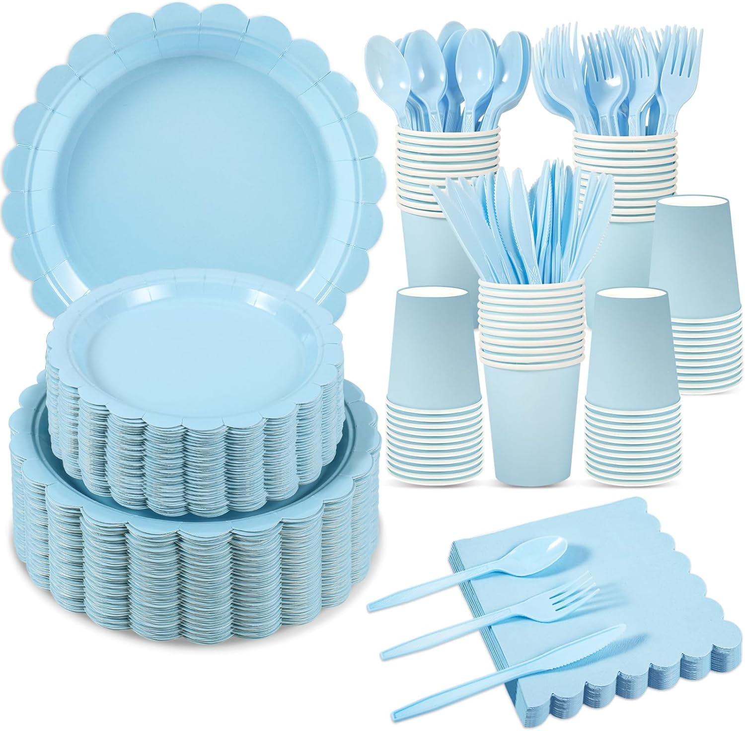 350 Pcs Light Blue Paper Plates and Napkins, Blue Party Supplies ...