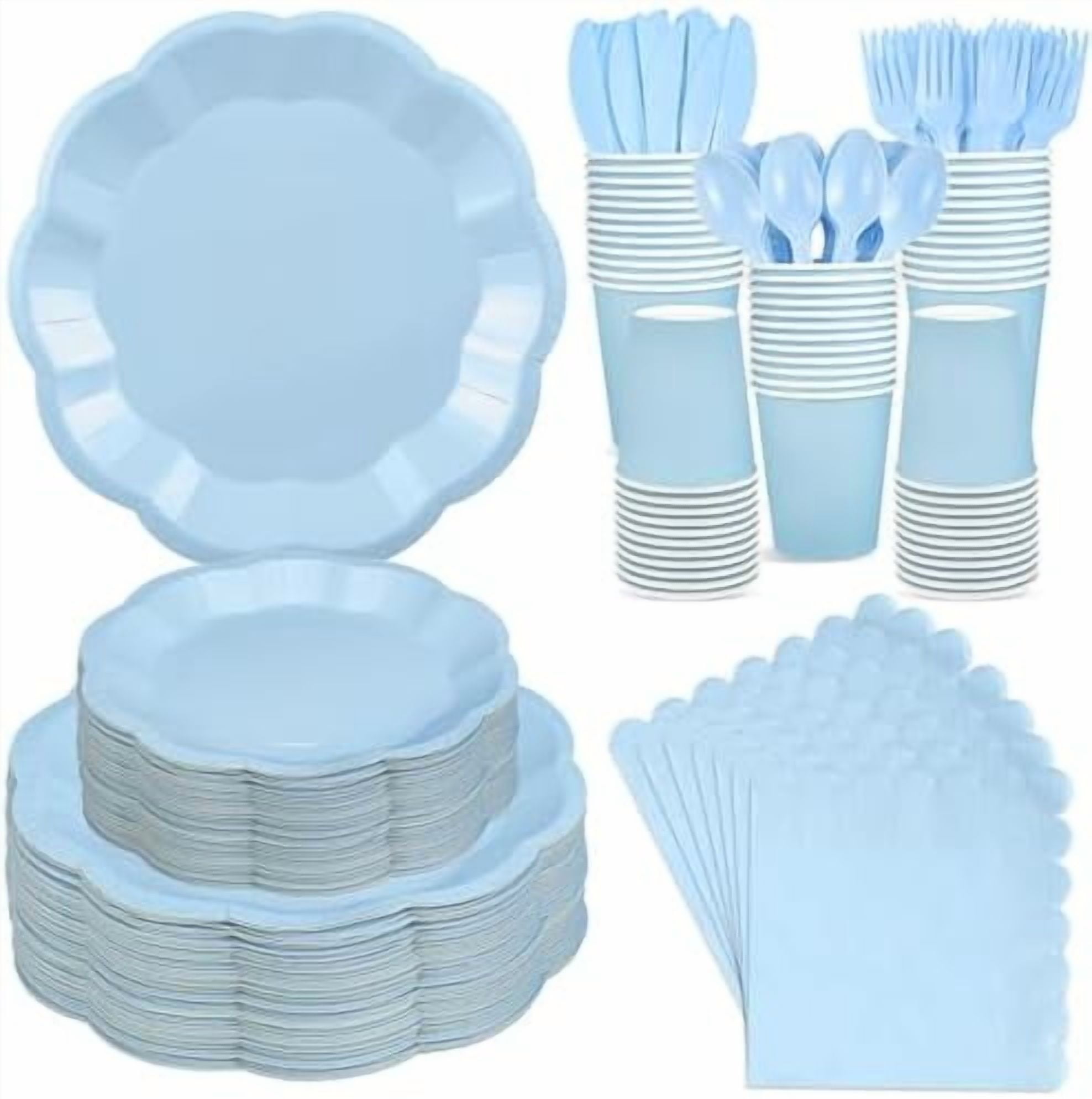 350 Pcs Light Blue Party Supplies Include Scalloped Plate Napkin Cup ...