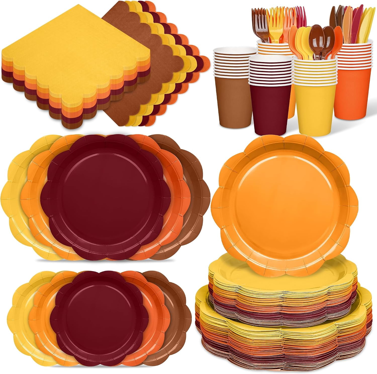 350 Pcs Orange Brown Fall Party Supplies - Red Orange Yellow Autumn ...