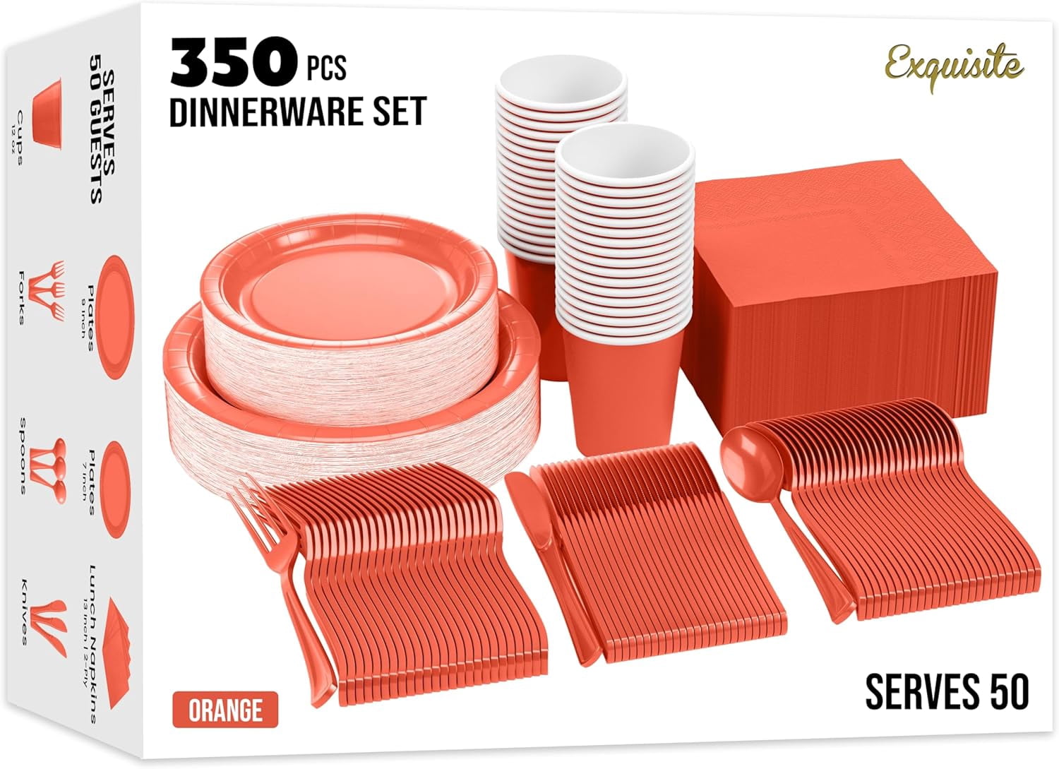 350 Pcs Orange Paper Plates For Party, Orange Disposable Plates Set, 50 ...