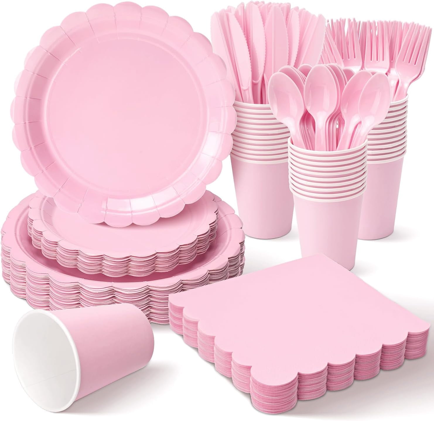 350 Pcs Pink Paper Plates and Napkins Set for 50, 9" Dinner Plates & 7 ...