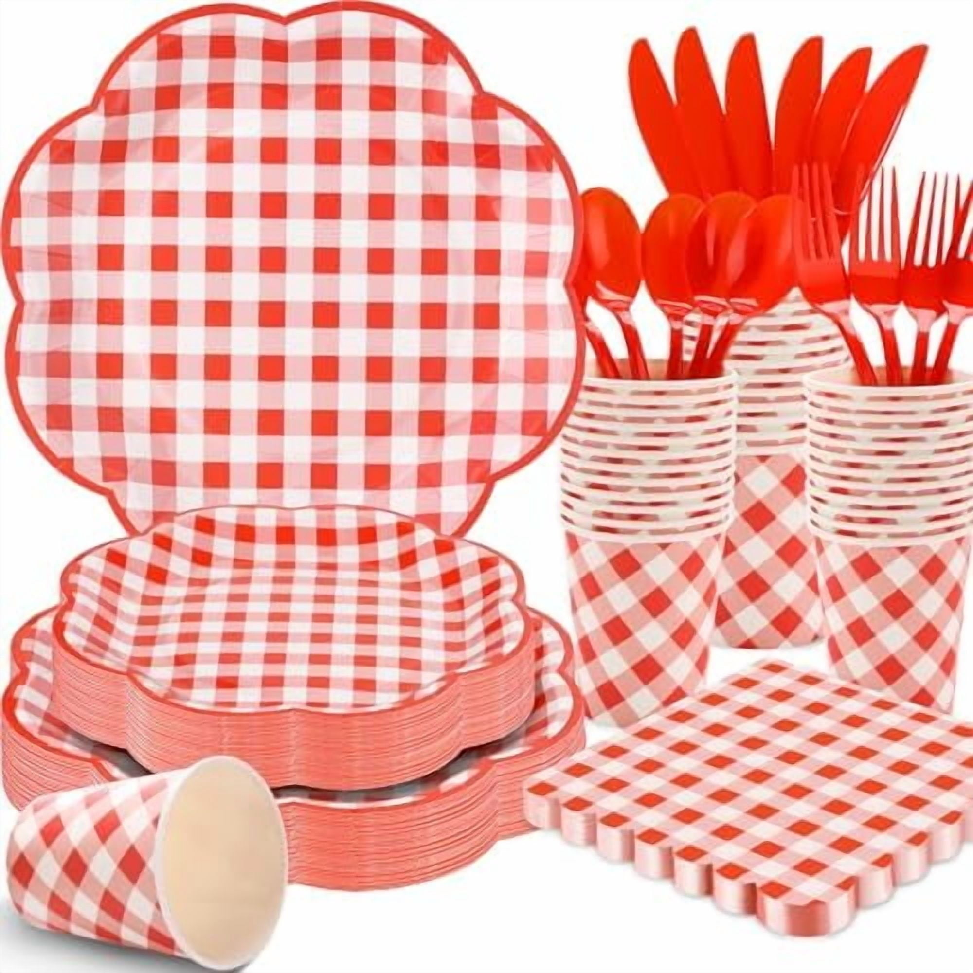 350 Pcs Red Gingham Plates and Napkins Party Supplies - Red and White ...